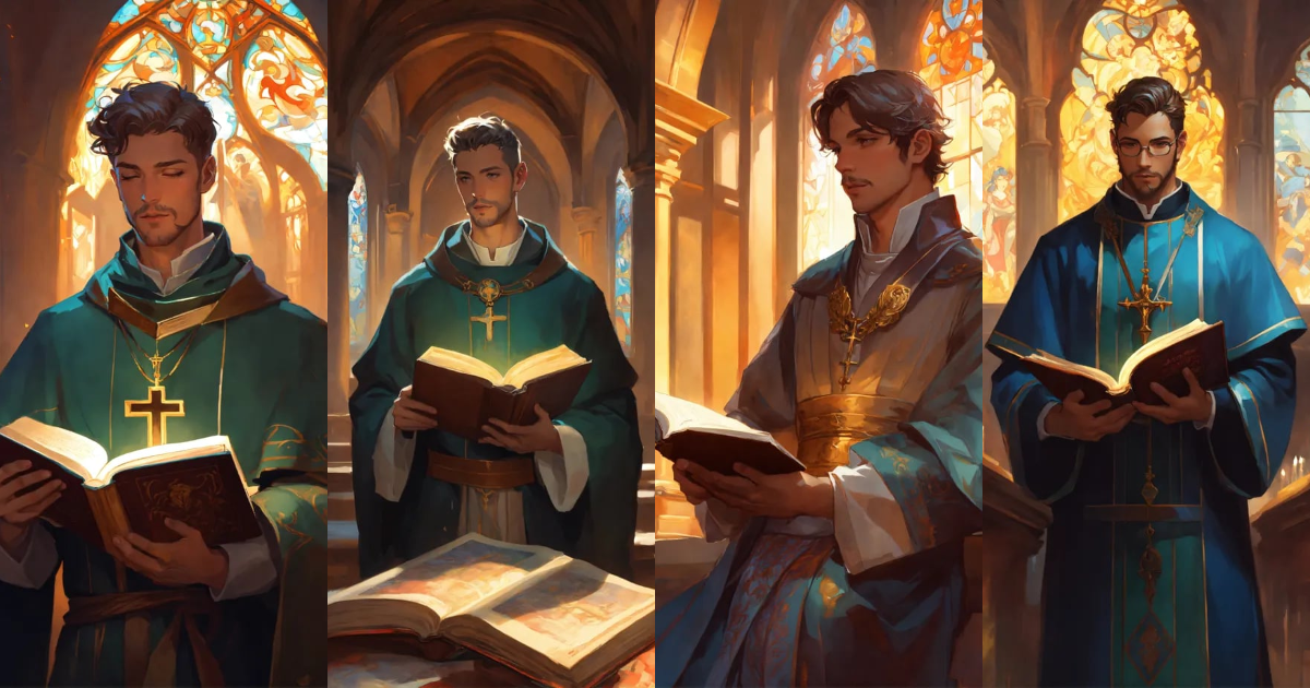 Lexica - Male priest Medieval in church with book in hand, art by ...