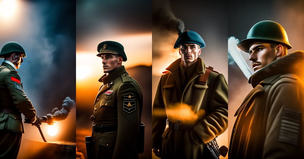 Lexica - WwII german soldier, studio light, smoke, sunrise, weapon, 100 ...