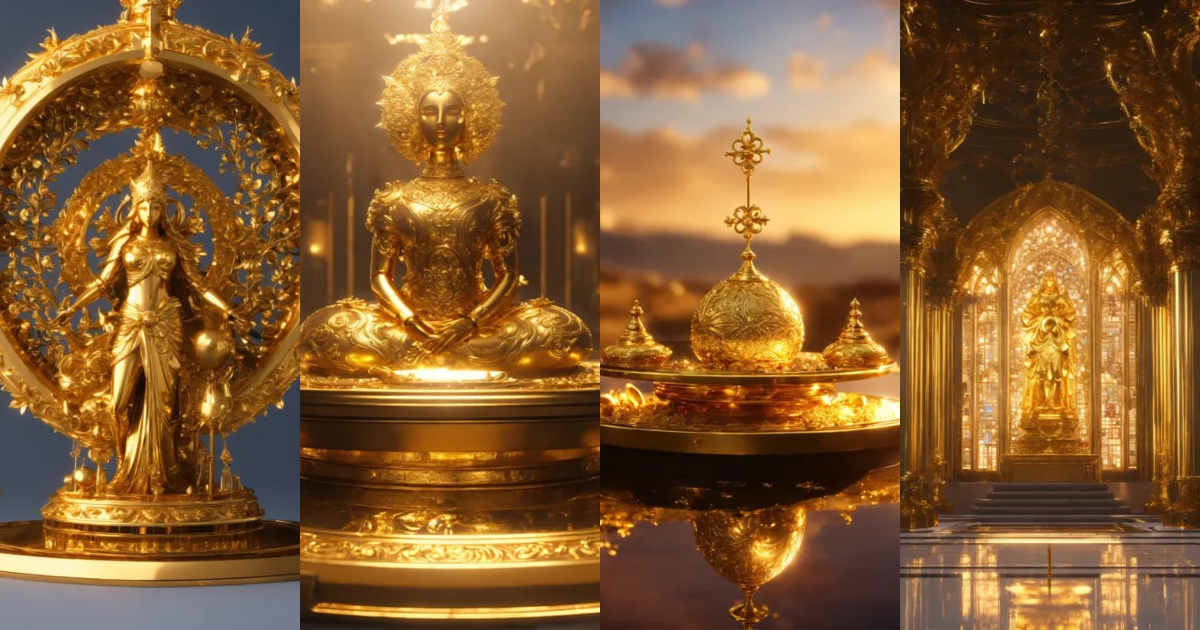 Lexica - Automated divinity, gold, majestic, 8K resolution, Blender