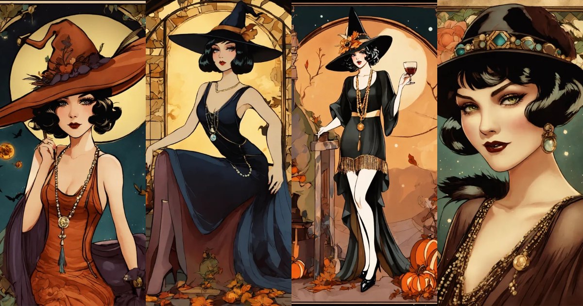 Lexica - Cartoon artistic image of a 1920's flapper art fantasy witch ...