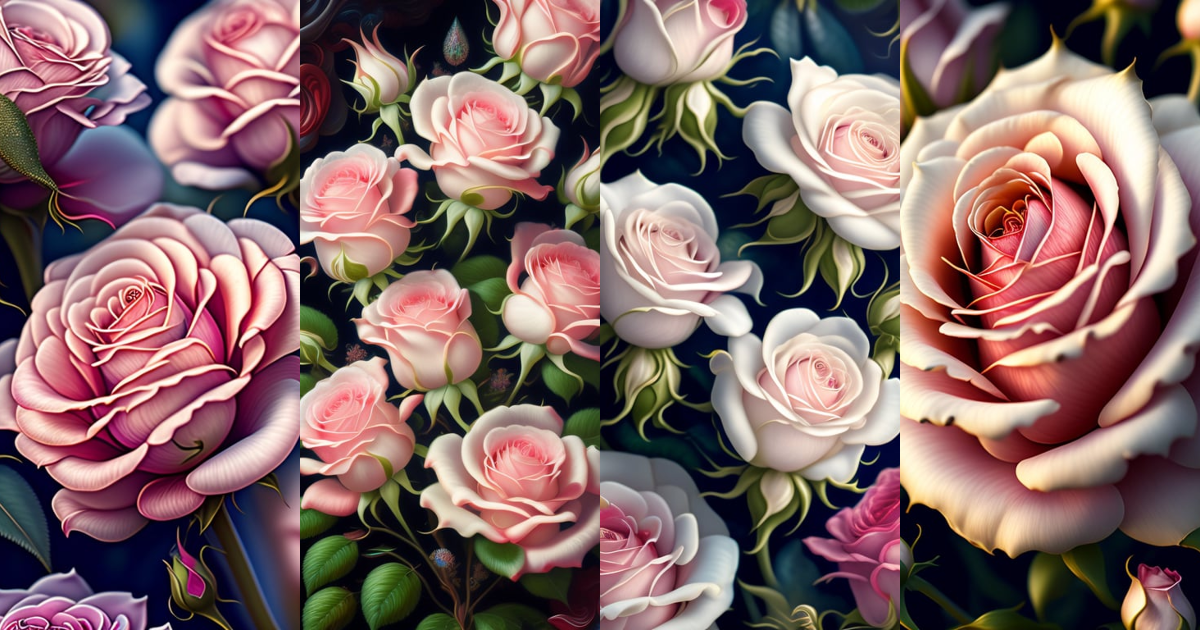 Lexica - An ultra hd detailed painting of many white and blur roses by ...