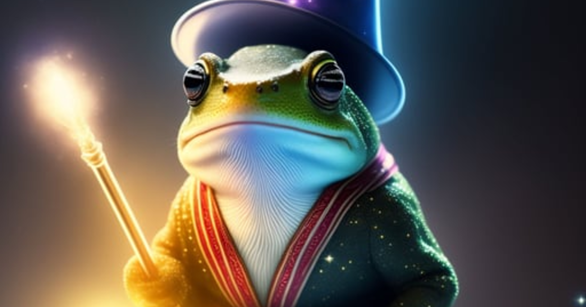 Lexica - A tiny frog with a long grey beard wearing a wizard hat, robes ...