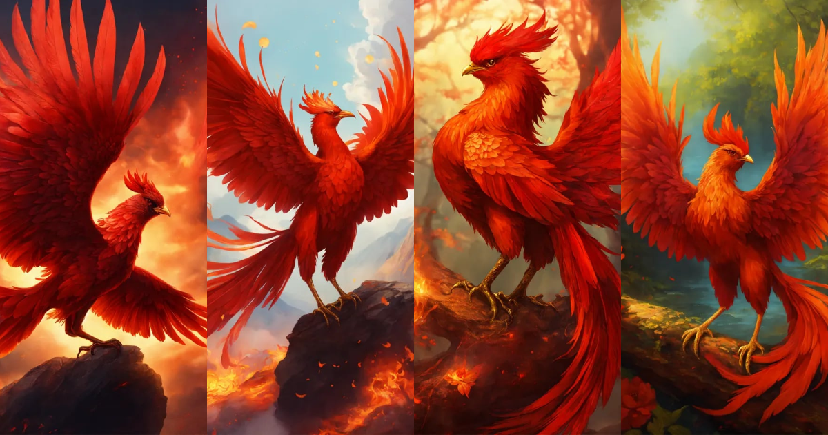 Lexica - A fiery red phœnix symbolizing rebirth.