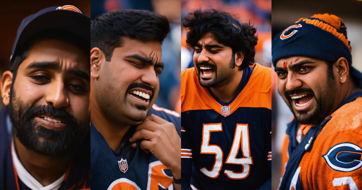 Lexica - Male indian college aged chicago bears fan crying
