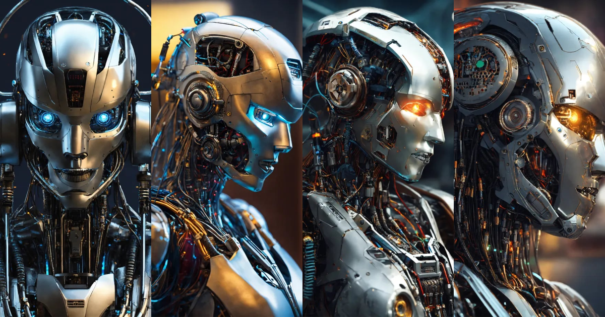 Lexica - Cybernetic robot {prompt} . android, AI, machine, metal, wires ...