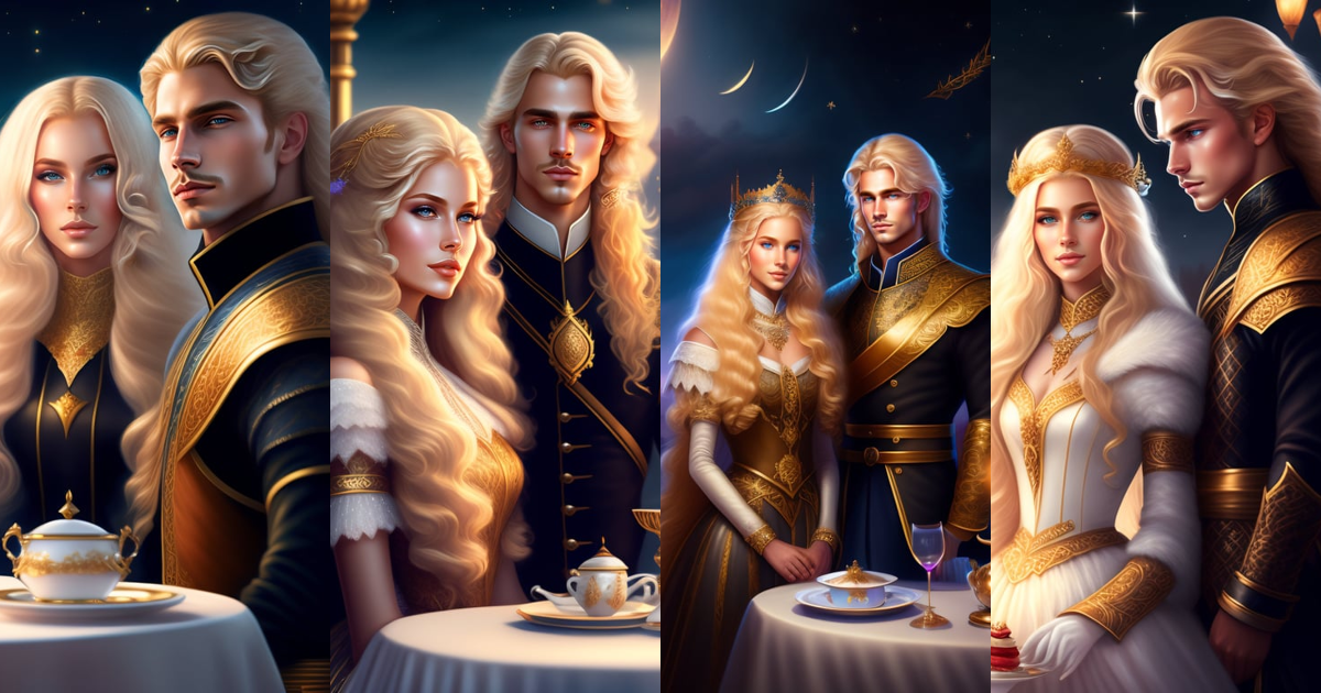 Lexica - Young prince, long blonde hair, royal, black outfit, night sky ...