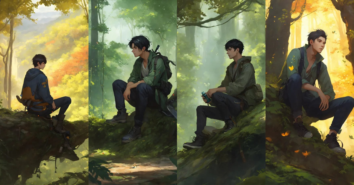 Lexica - A man sitting on top of a forest, a detailed painting by WLOP ...