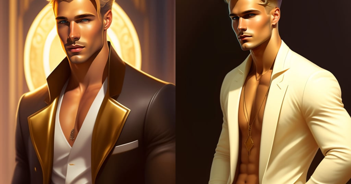 Lexica - A modern young man without coat, minus shirt, gold blond hair ...