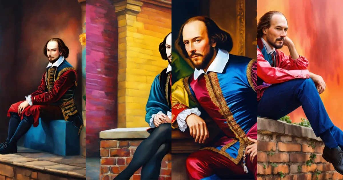 Lexica - William Shakespeare sitting on a wall in colourful, oil ...