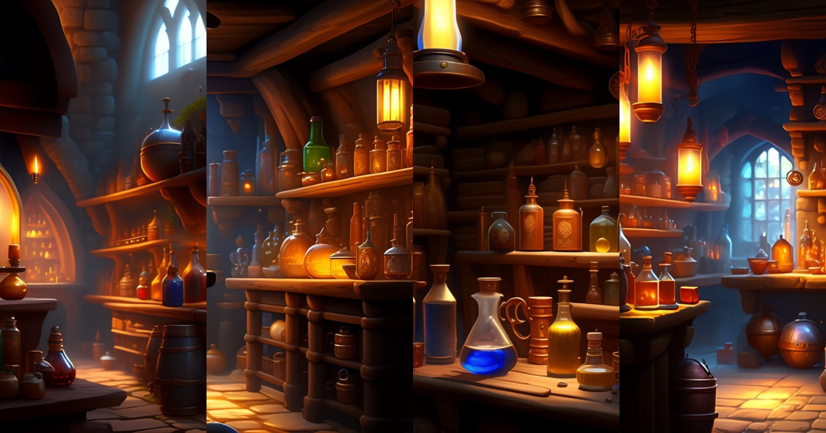 Lexica - A digital painting of a cluttered fantasy medieval alchemist's ...