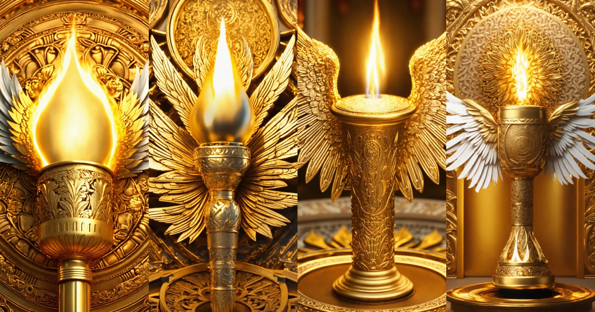 Lexica - Powerful, detailed torch, real, 3D, golden colored torch with ...
