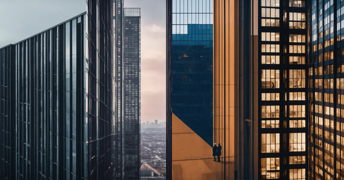 Lexica - Some people look over tall building windows, in the style of ...