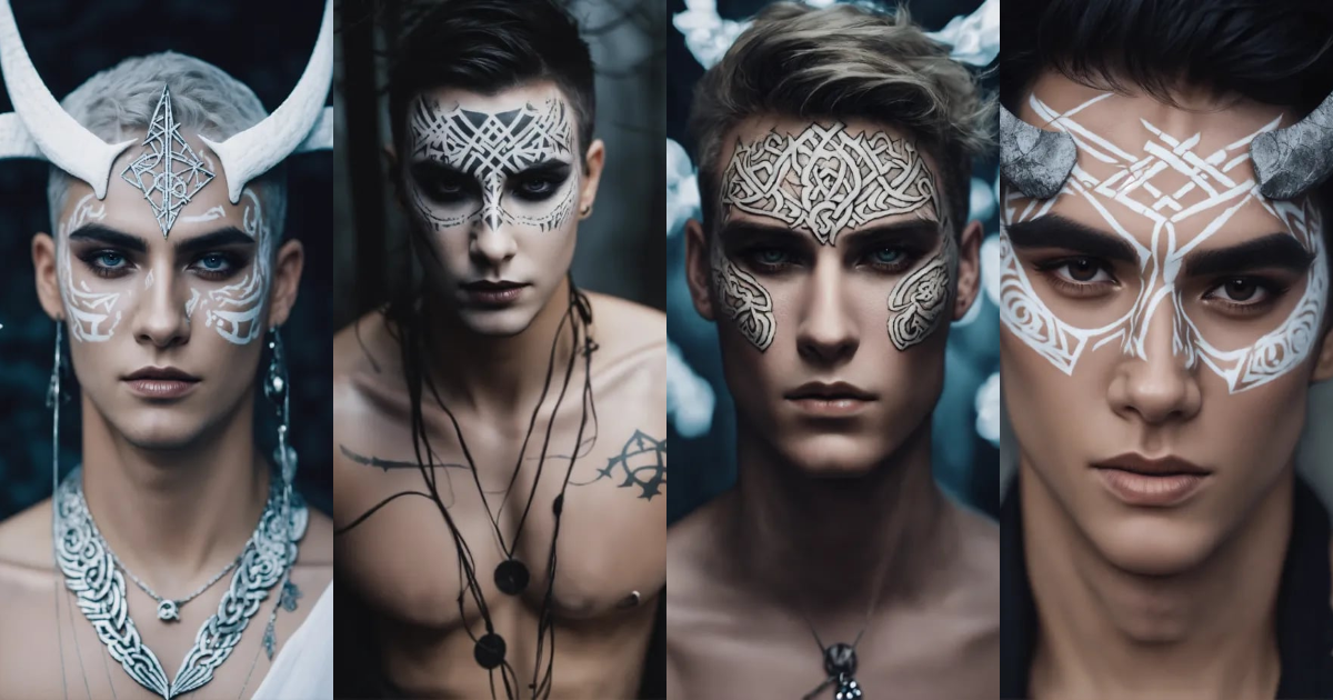 Lexica - Minimal White demonic runes makeup face male