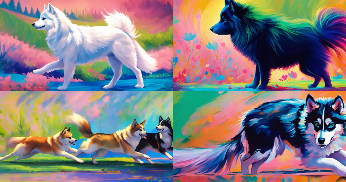 Lexica - In this vibrant painting, a graceful Pomsky black and white is ...