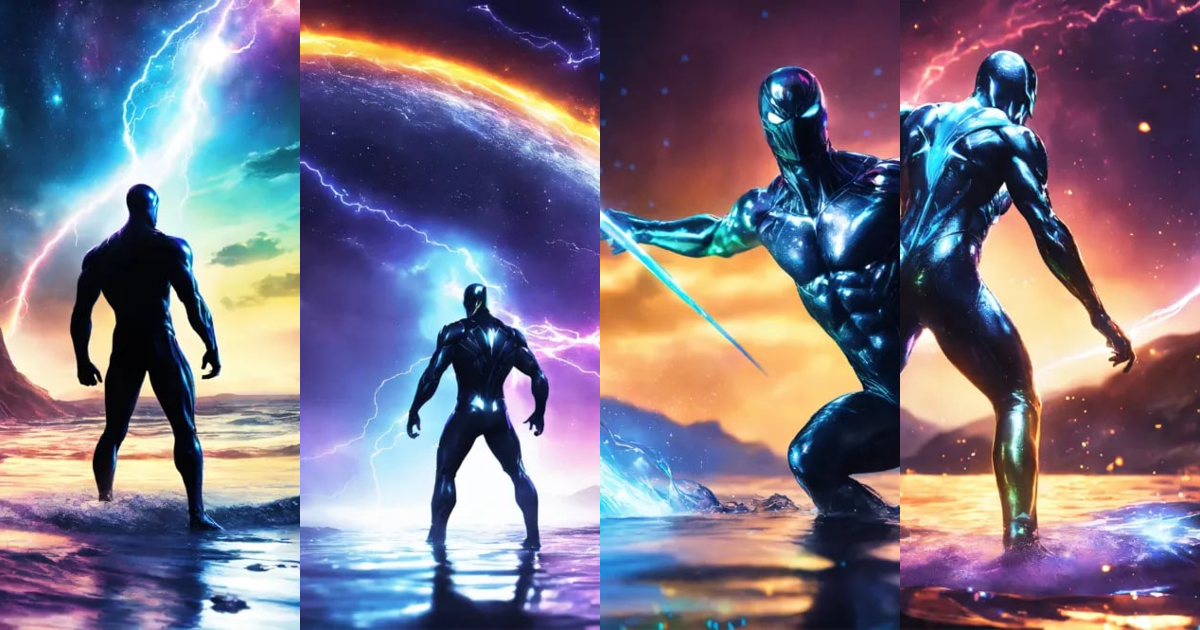 Lexica - Glowing dark silver surfer vs dark venom god rainbow water ...