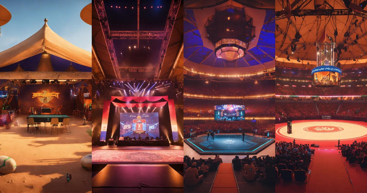 Lexica - Generate an image of a small esports venue's indoor desert ...