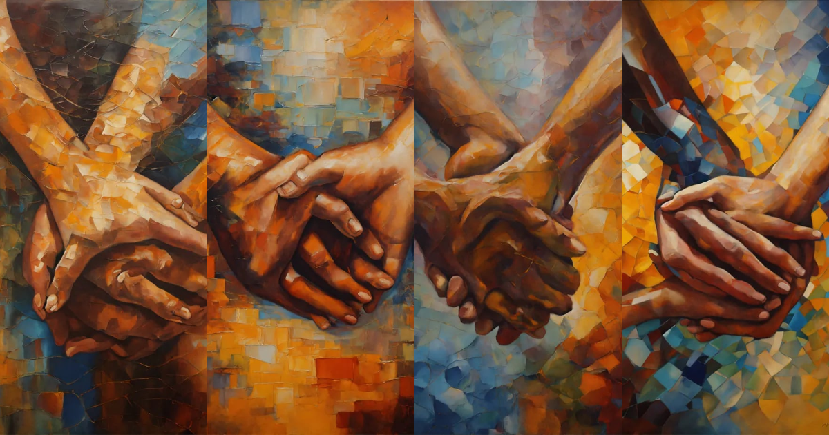 Lexica - Oil and abstract painting of two perfect intertwined hands ...