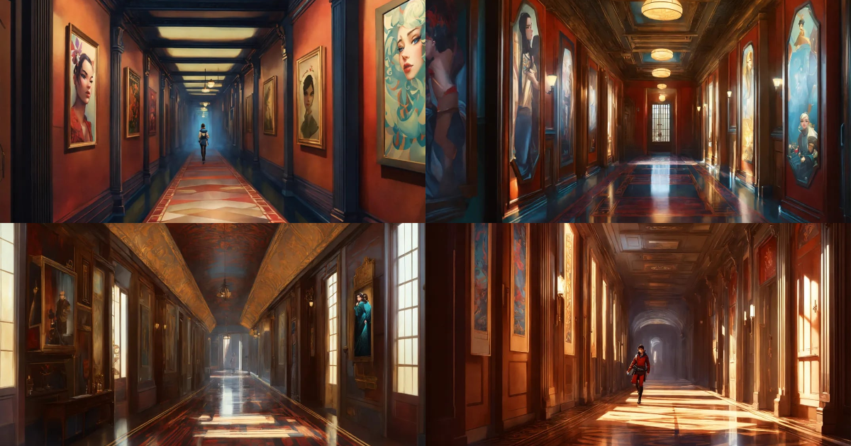 Lexica - A long dark corridor stretched, flanked by countless doors on ...