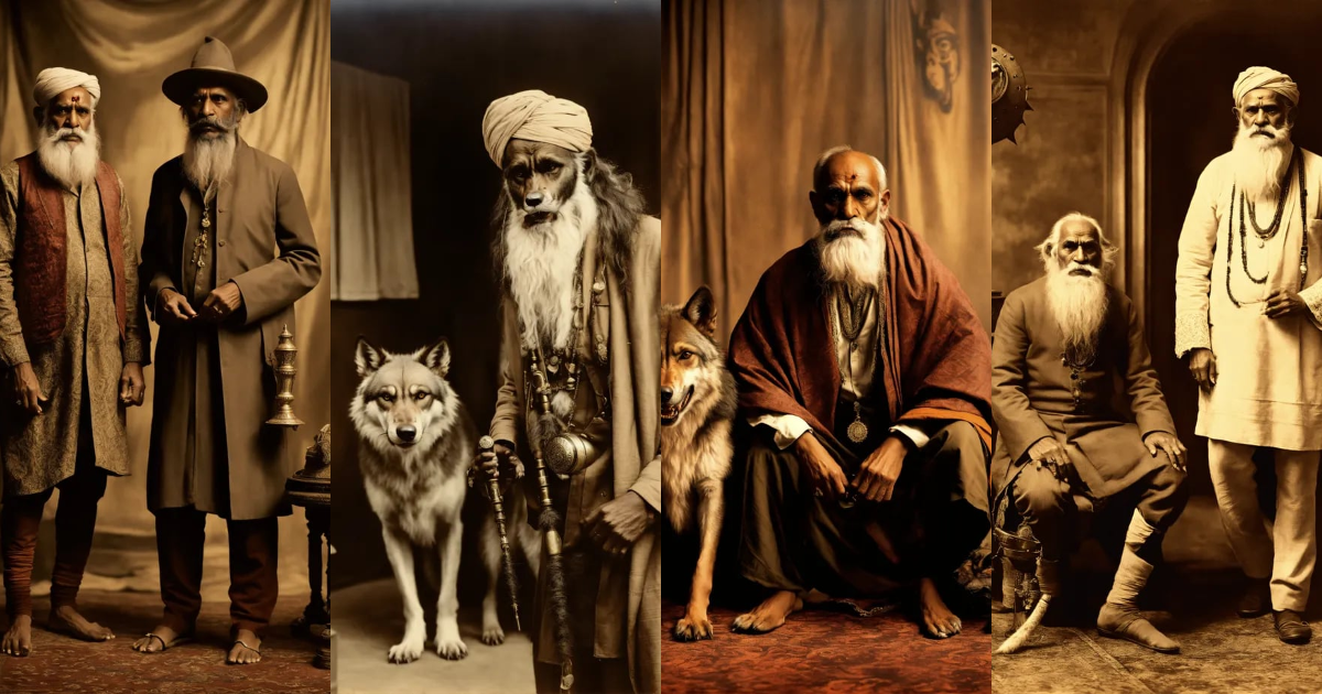 Lexica - Old man wearing hindu fakir, with a turbant, standing next to ...