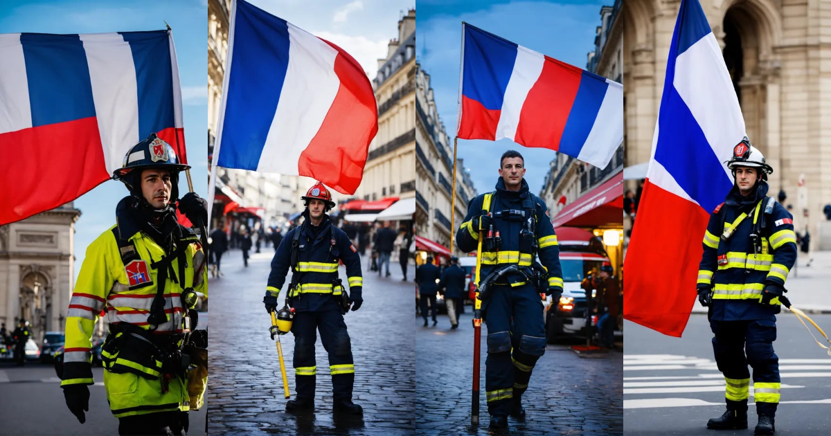 Lexica - French firefighter in Paris with the French flag