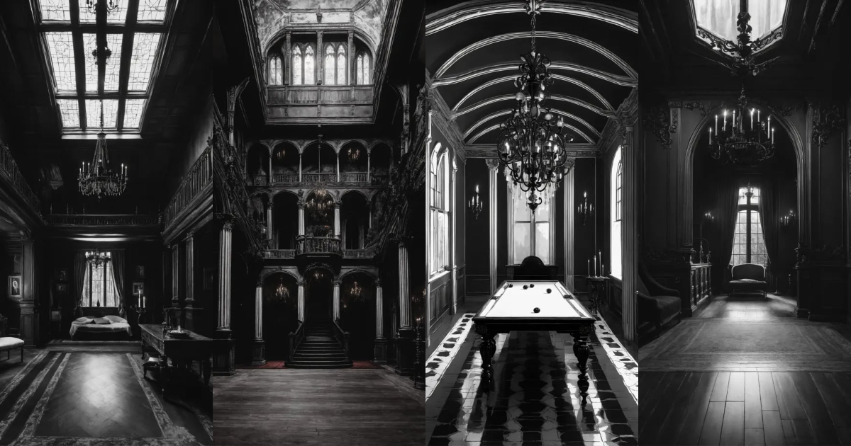 Lexica - A black and white dark vampire manor hall