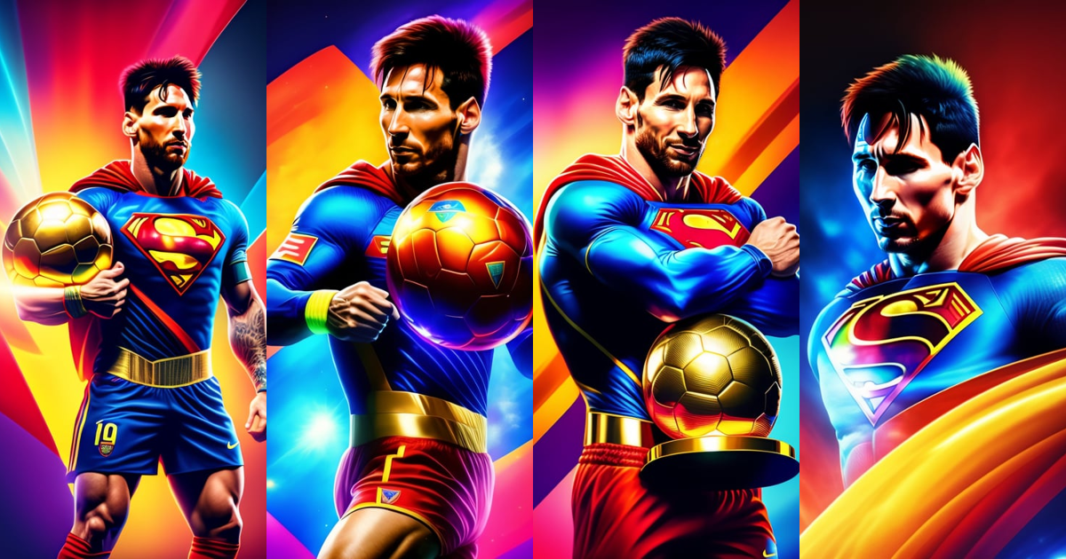 Lexica - Lionel Messi wearing a superman suit, while lifting a giant ...