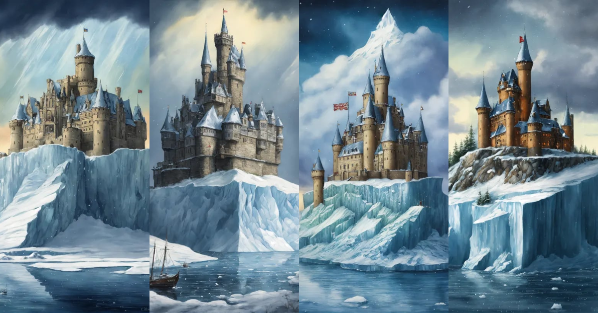 Lexica - A detailed illustration of a castle on a floating iceberg in a ...