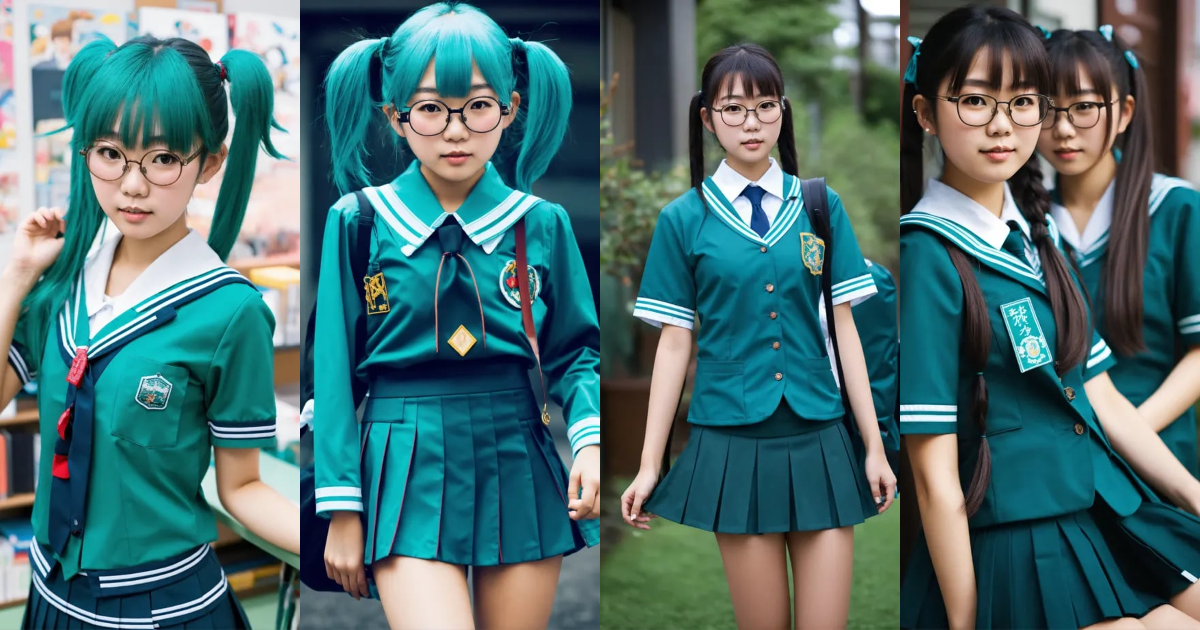 Lexica - Japanese Girl with twin tails and glasses in teal plastic ...