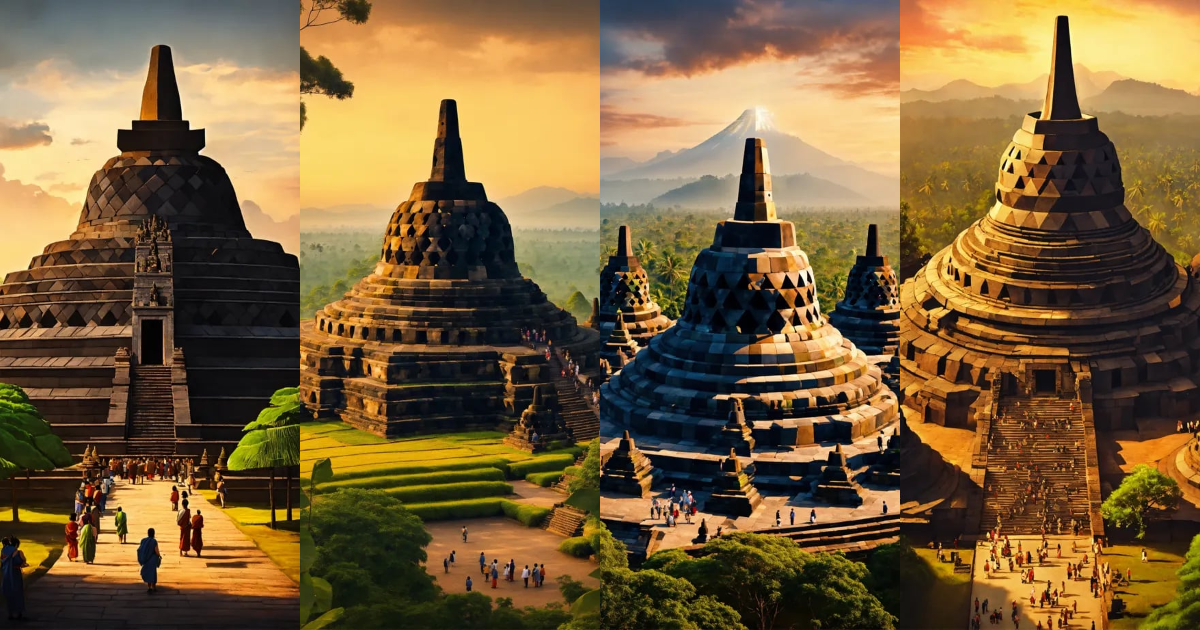 Lexica - Borobudur temple, 3 layers, surrounded by Buddhist pilgrims ...