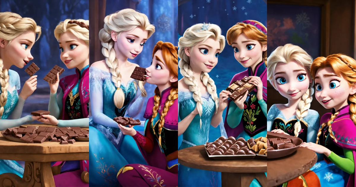 Lexica - Anna and Elsa eating a chocolate bar from the disney movie frozen