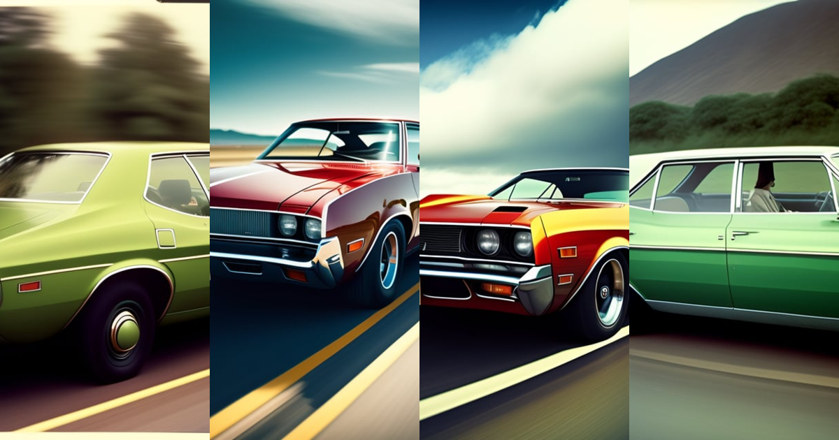 Lexica - Vintage photograph of a 70s car on a highway