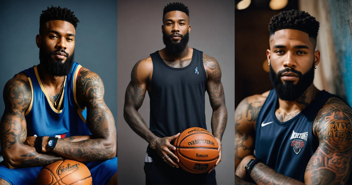Lexica - Very handsome black male, basketball player, beard, tattoos on ...