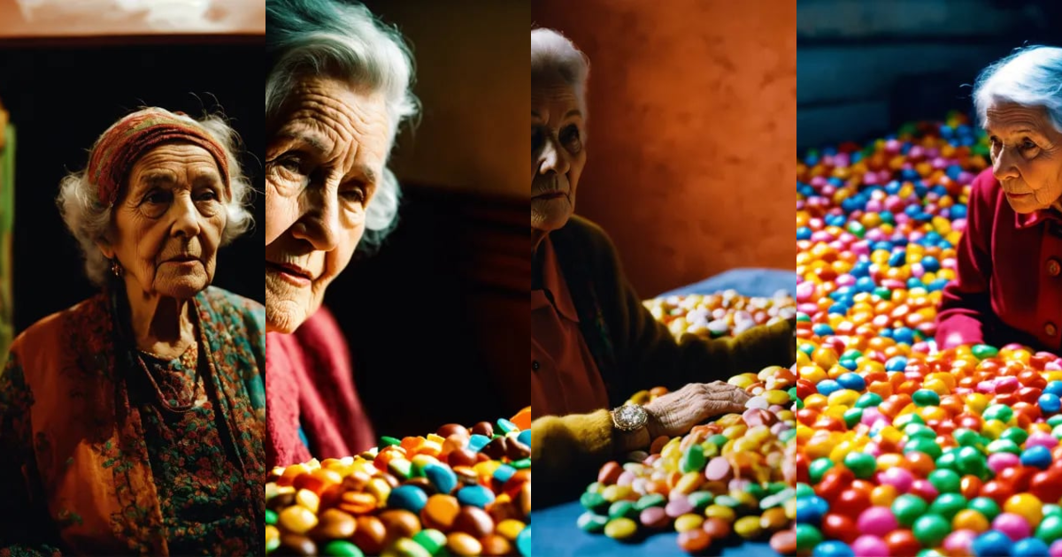 Lexica - An old woman made of candy, 35mm Cinematic Film Still. Svema ...