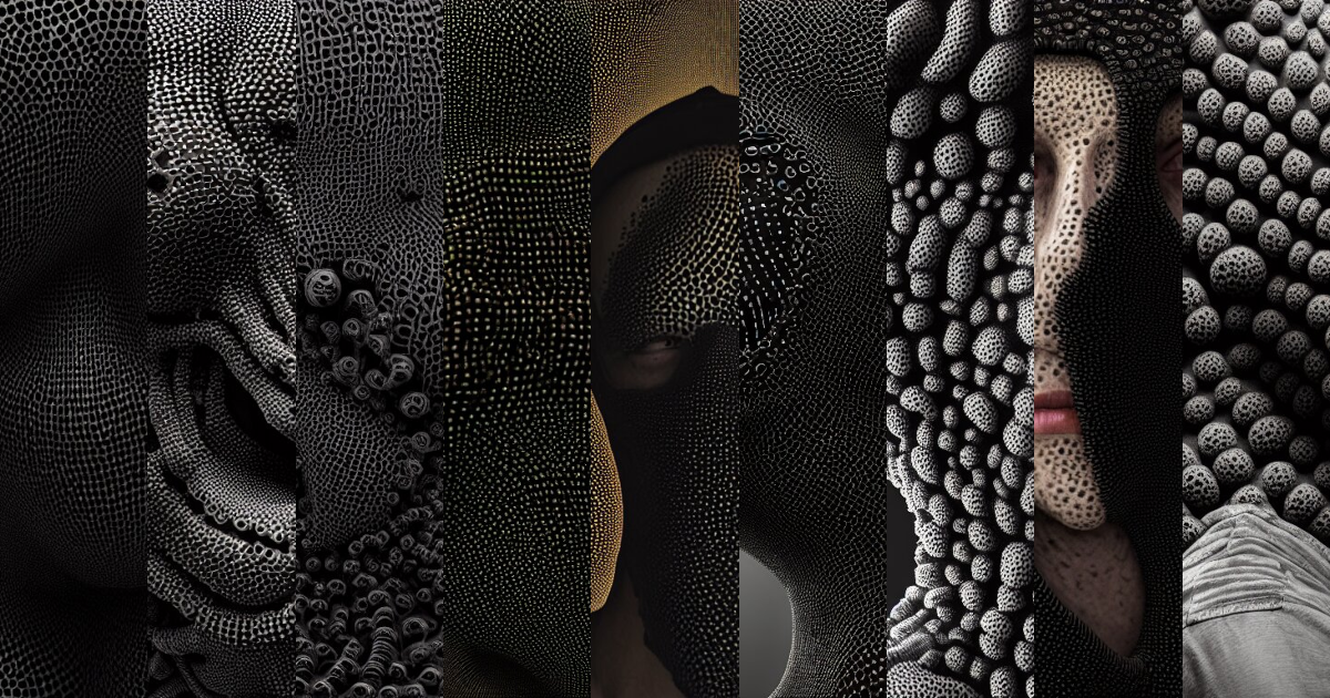 Lexica - Portrait of beautiful man wearing black ribbed trypophobia ...