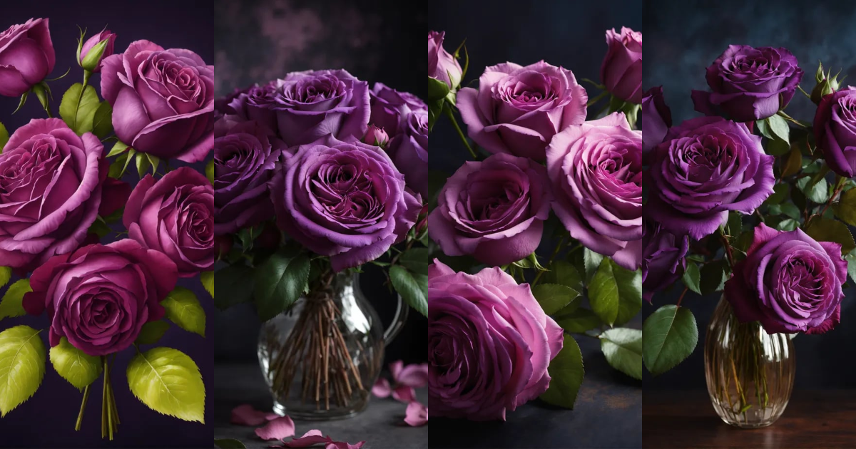Lexica - Vintage Classic deep violet rose bouquet on dark background ...