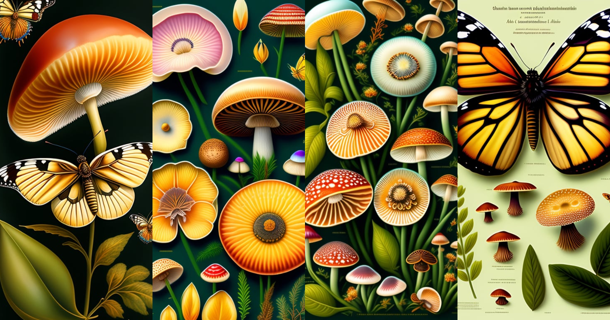 Lexica - Mushrooms, butterfly botanical illustration from ancient ...