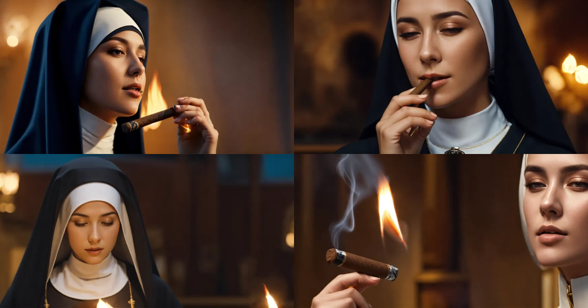 Lexica - Young beautiful catholic beautiful catholic nun light a cigar ...