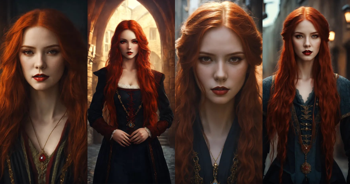 Lexica - A portrait of a beautiful redhead vampire, Symmetrical face ...