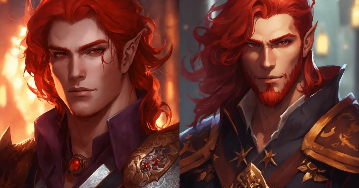 Lexica - A handsome demon man with shoulder length red hair dnd ...