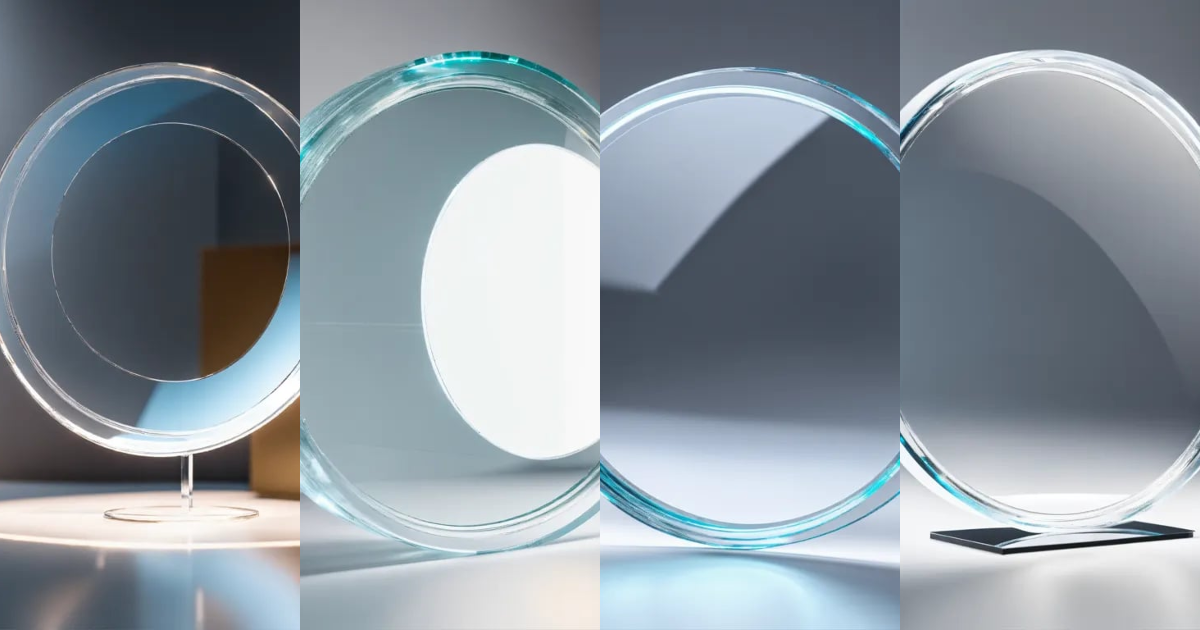 Lexica - Ultra thin glass circle, seen from a side angle with a rotated ...