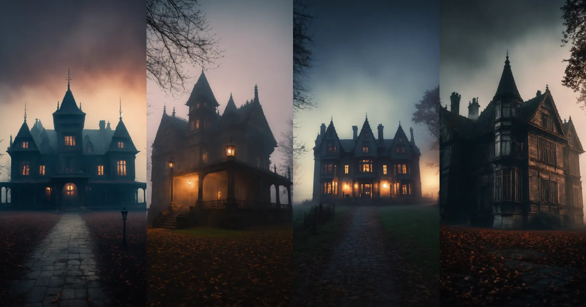Lexica - An Image of a dark manor set in a setting of fog and evil ...