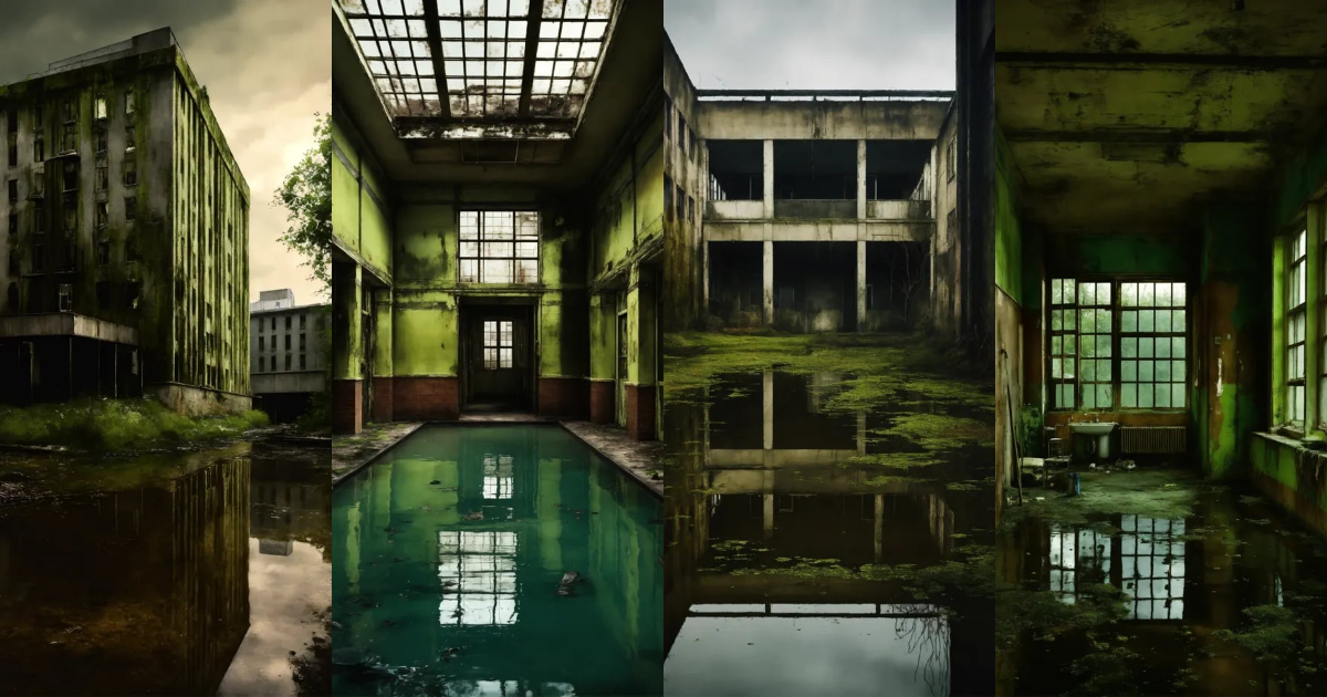 Lexica - , Photo realistic,, eery,, dark, moldy, doctor, dirty water ...