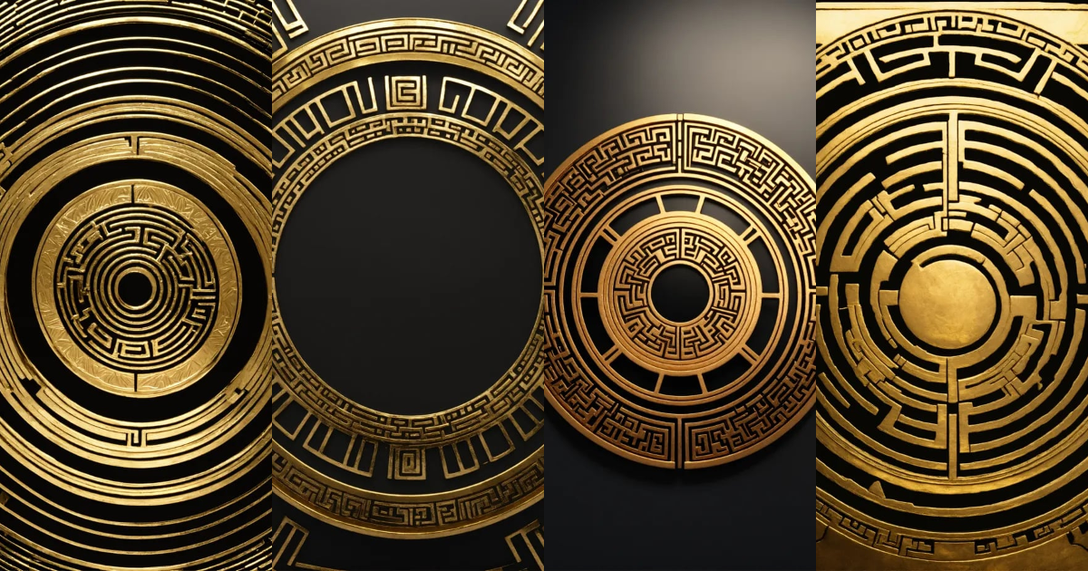 Lexica - A golden metal circle with a greek meander pattern, blank ...