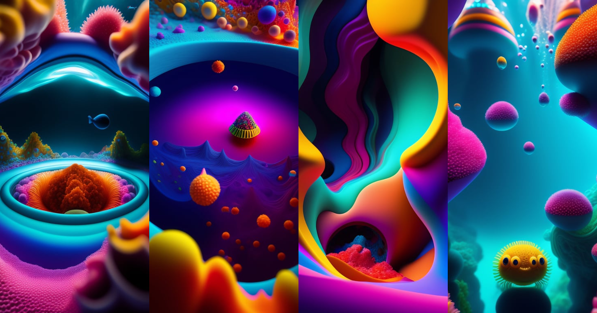 Lexica - Of a colorful deep sea crater with strange cute blobby happy ...
