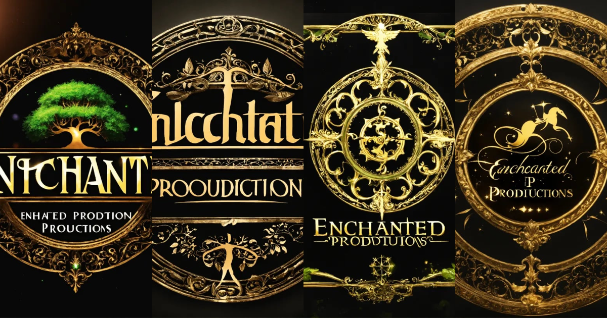 Lexica - 'Enchanted Productions' logo design, black background, realistic illustration