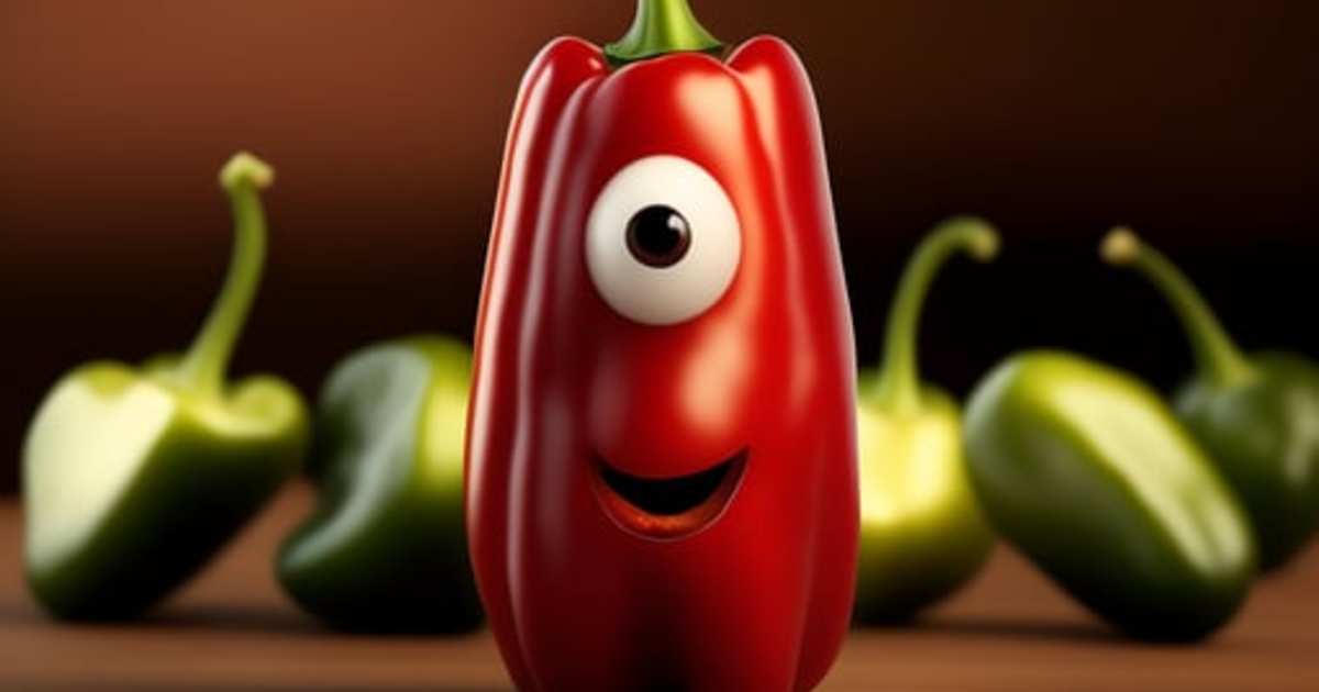 Lexica - Anthropomorphic pepper from Pixar. with facial features, hair