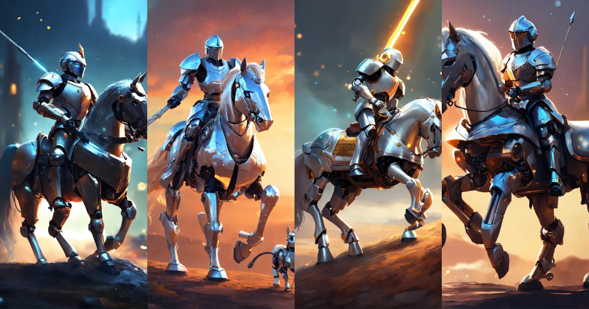 Lexica - Digital painting of a tiny robotic knight holding a lance ...