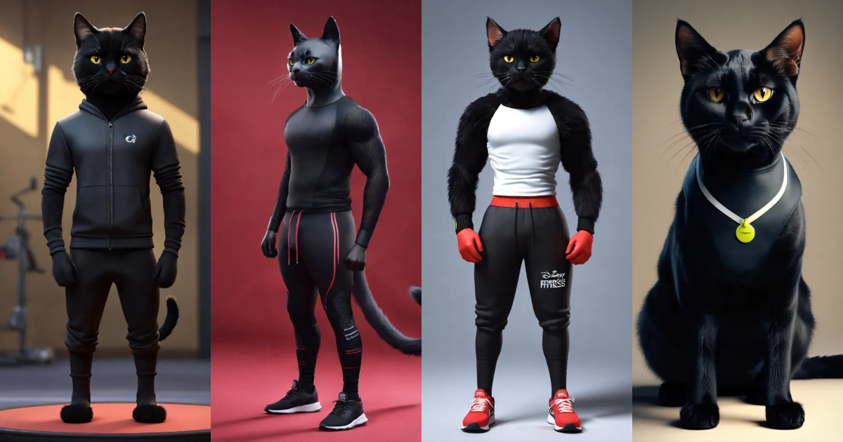 Lexica - A Black cat with fitness wear, like a Man, front view, studio ...