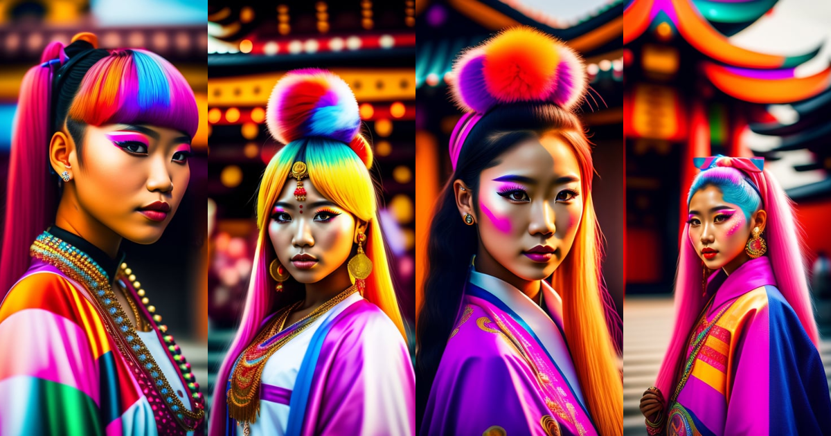 Lexica - Photography of a girl with colorful Ganguro style in front of ...