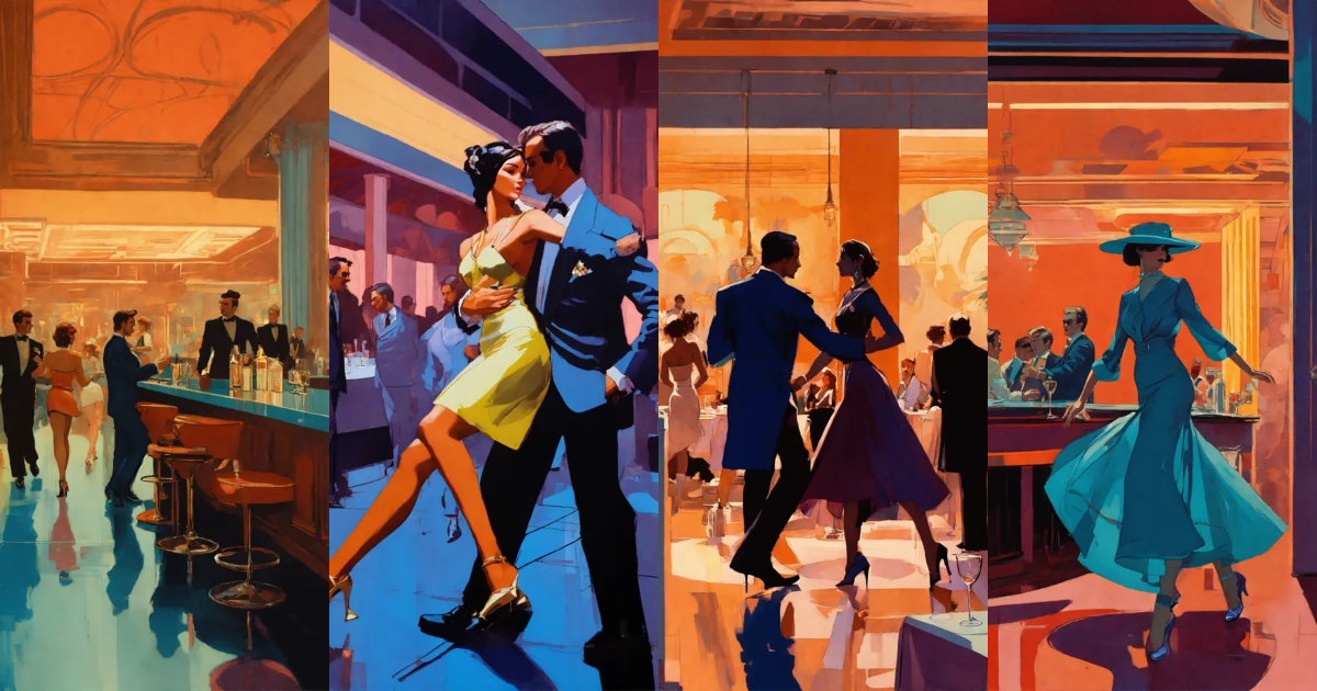 Lexica - "italian dancing in a club" by syd mead, cold color palette ...